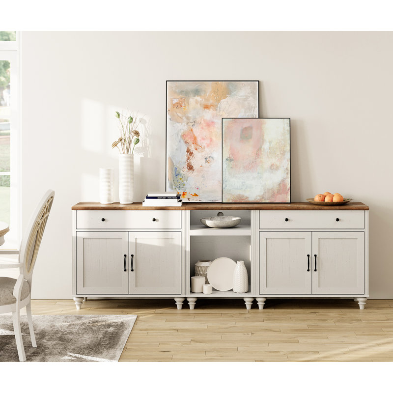 Charlton Home® Scarlett Sideboard Cabinet With 2 Drawers And 4 Doors, Vintage Wood Grain Design ...